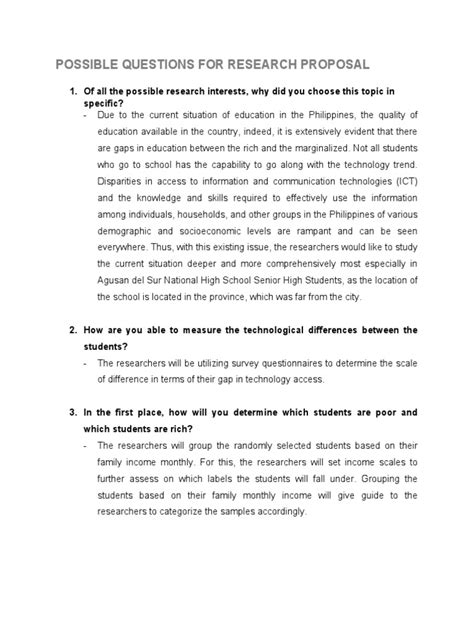 Possible Questions For Research Proposal Pdf Survey Methodology