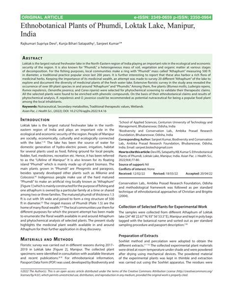Pdf Ethnobotanical Plants Of Phumdi Loktak Lake Manipur India