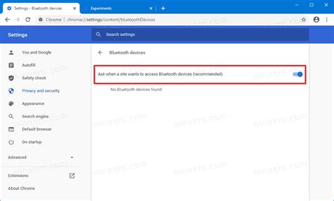 Enable Or Disable Bluetooth Device Permissions In Google Chrome