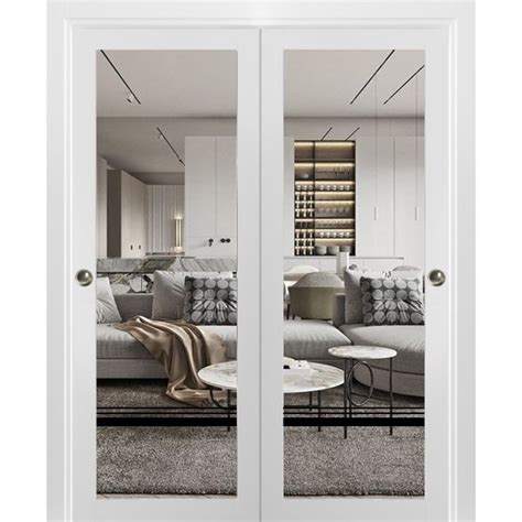 Sliding Closet Bypass Doors With Lucia 2666 White Silk With Clear Glass And Aluminum Strips