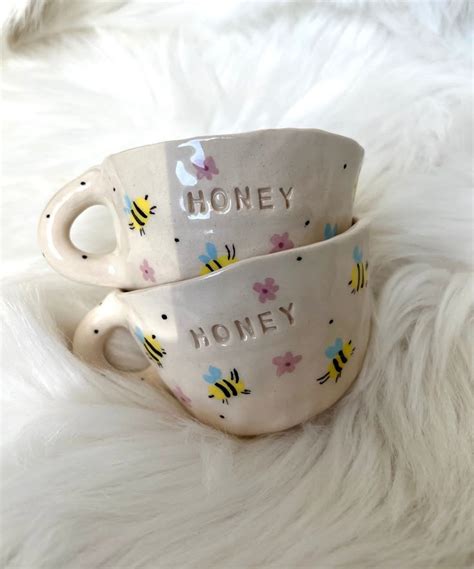 Cute Bee Painted Coffee Mug,handmade Cute Pottery Mug,custom Mug ...
