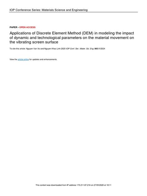 Applications Of Discrete Element Method Dem In Mod Pdf Collision