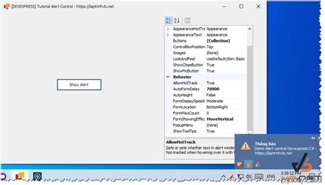 [devexpress] hướng dẫn sử dụng alert control để hiện thị thông báo