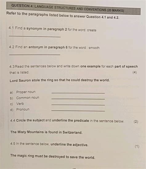 Question 4 Language Structures And Conventions 20 Marks Refer To The Paragraphs Listed Below