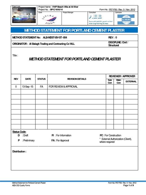 Method Statement For Portland Cement Plaster Pdf Personal