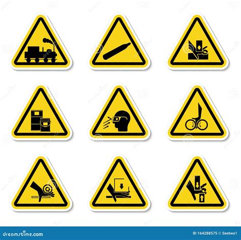 Triangular Warning Hazard Symbols Labels On White Background Stock Vector Illustration Of