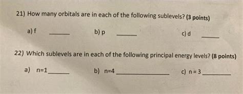 Solved How Many Orbitals Are In Each Of The Following Chegg Com