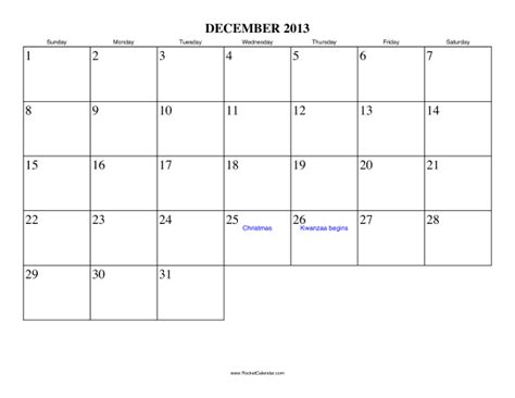 December 2013 Calendar