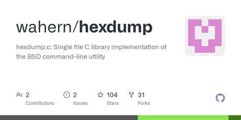 Github Wahernhexdump Hexdumpc Single File C Library Implementation Of The Bsd Command Line