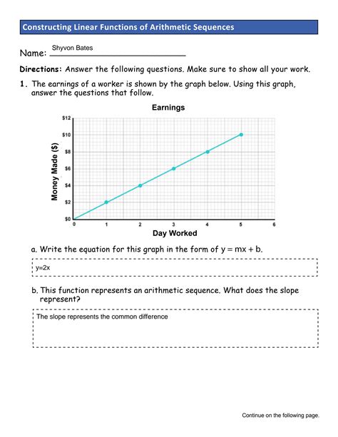 Solution Constructinglinearfunctionsofarithmeticsequences Worksheet