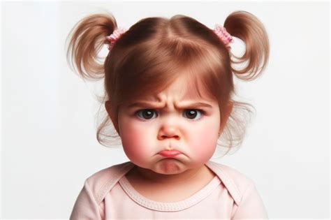 Una niña enojada y descontenta aislada en un fondo blanco Foto Premium