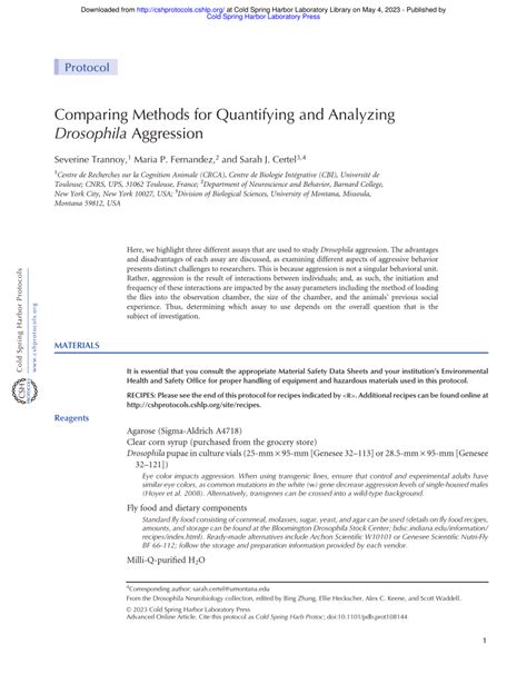pdf comparing methods for quantifying and analyzing drosophila aggression