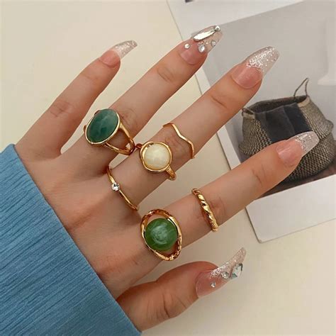 Women Vintage Crystal Gemstone Finger Ring 6 Pcs Choosy Shop
