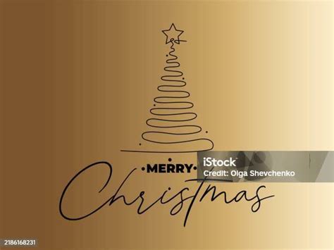 연속 라인 벡터 인사말 카드 와 새해 와 크리스마스 나무 통하고 있는 금 배경 통하고 있는 메리 크리스마스 컨셉 건설 프레임에 대한 스톡 벡터 아트 및 기타 이미지 Istock