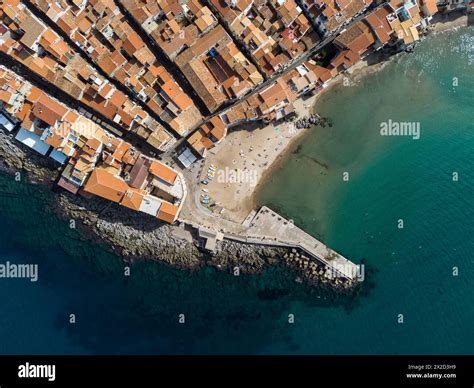 Cefalu Italy Top Down View Of The Beach By The Famous Cefalu Medieval