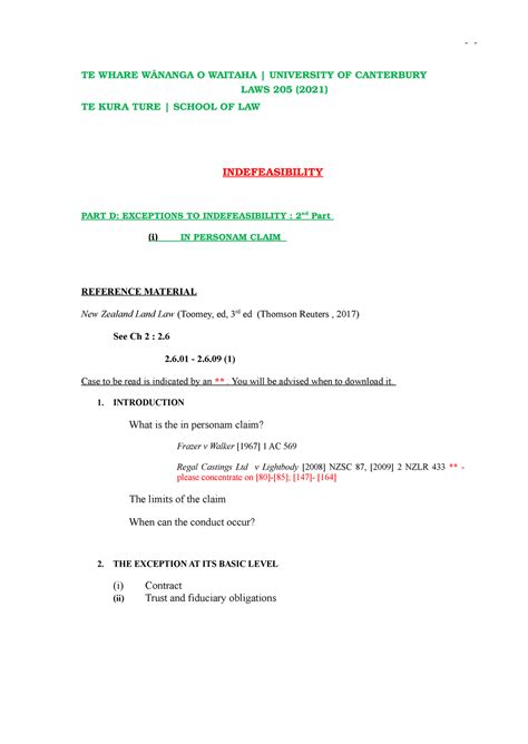 Handout For Indefeasibility Part D Exceptions To Indefeasibility I In