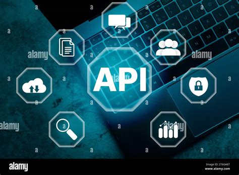 Top Viw Photo Of Laptop With Api Word On Vr Screen And Multimedia Icons Internet And Technology