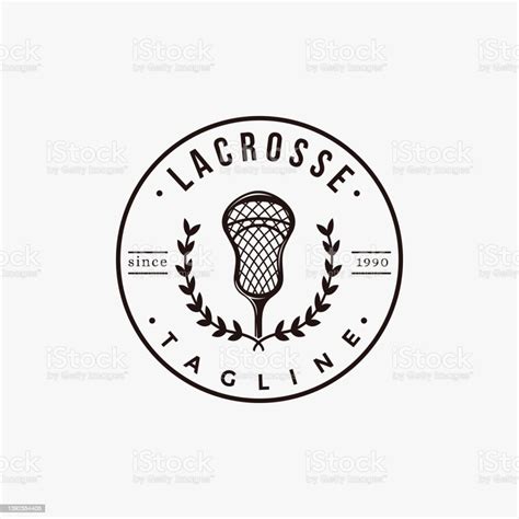 빈티지 씰 배지 라크로스 스포츠 로고와 흰색 배경에 라크로스 스틱 벡터 아이콘 라크로스에 대한 스톡 벡터 아트 및 기타 이미지