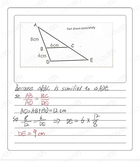 solved triangle abc is similar to triangle ade ab 8cm bc 6cm bd 4cm