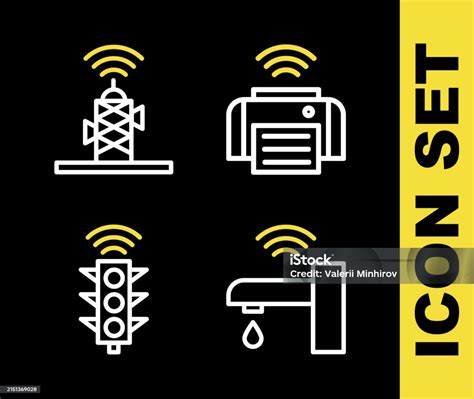 스마트 프린터 수도꼭지 신호등 및 무선 안테나 아이콘을 설정합니다 벡터 0명에 대한 스톡 벡터 아트 및 기타 이미지 0명 경계 표지 교통신호등 Istock