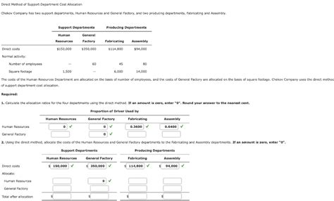 Solved Direct Method Of Support Department Cost Allocation