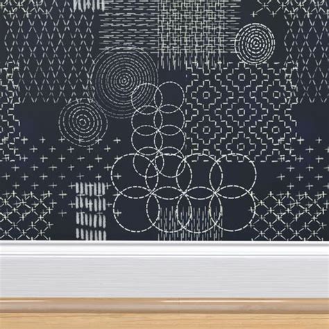 Shop Sashiko Wallpaper Spoonflower Sashiko Sashiko Pattern Geometric Flower