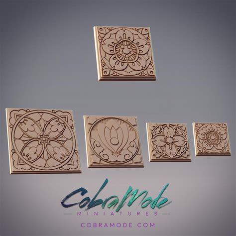 Buy Floral Crest Square Base Pack 4pcs For 3 3d Model On Thangs