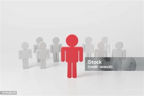 흰색 배경에 군중 백인 사람들 눈에 띄는 다른 빨간 사람의 그림 리더십 사업가 인적 자원 개념의 연속으로 다른 사람들과 함께