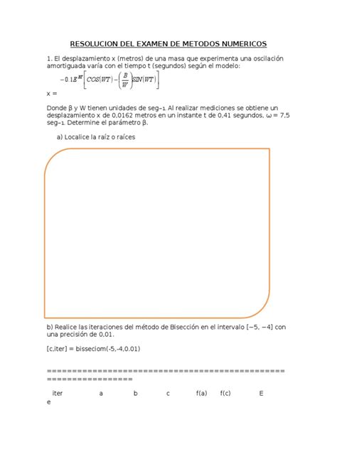Examen Resuelto De Metodos Numericos Pdf Matemáticas Aplicadas