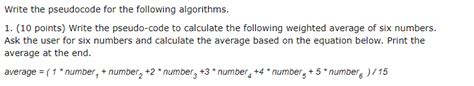 Solved Write The Pseudocode For The Following Algorithms 1