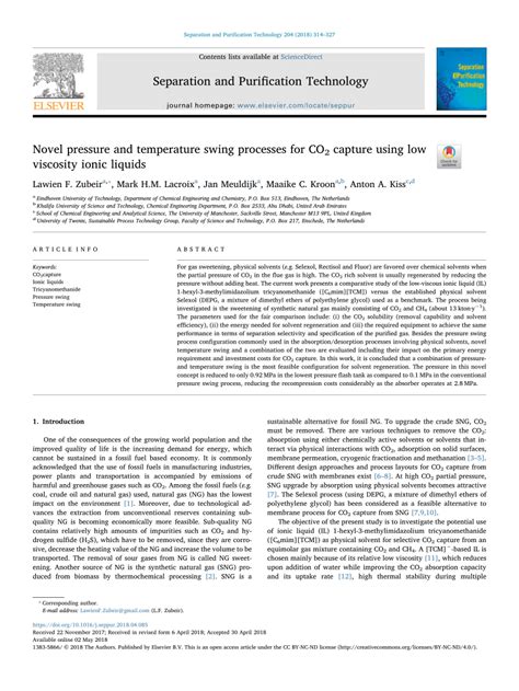 Pdf Novel Pressure And Temperature Swing Processes For Co 2 Capture Using Low Viscosity Ionic