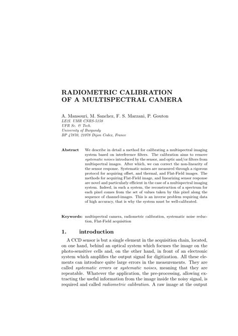 Pdf Radiometric Calibration Of A Multispectral Camera
