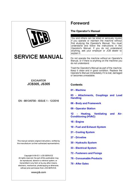 Jcb Jcb305 Js305 Excavator Pdf Service Manual