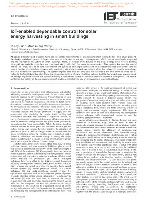 pdf iot enabled dependable control for solar energy harvesting in