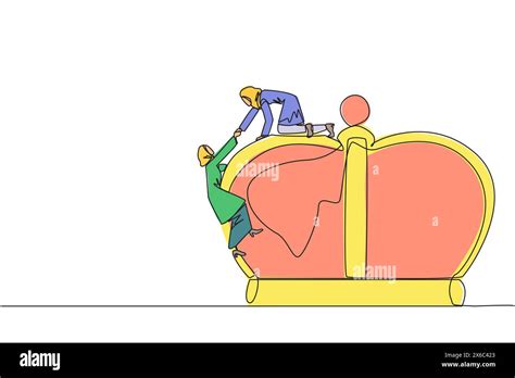 Continuous One Line Drawing Arab Businesswoman Helps Partner Climbs