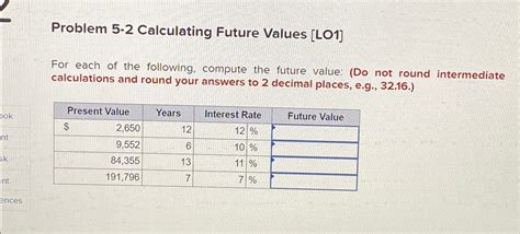 Solved Problem Calculating Future Values LO For Each Chegg