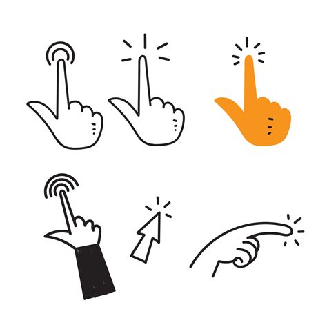 Hand Drawn Doodle Cursor Click Tap Set Illustration Vector Art At Vecteezy
