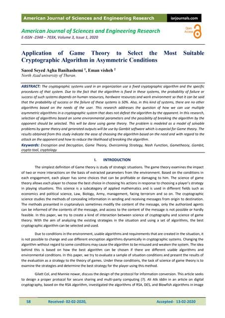 Application Of Game Theory To Select The Most Suitable Cryptographic