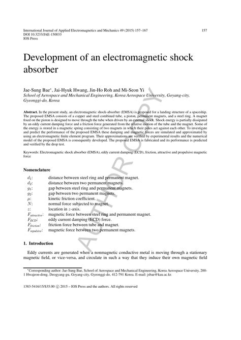 Pdf Development Of An Electromagnetic Shock Absorber
