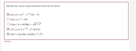 Solved Identify The Vector Valued Functions From The List Chegg
