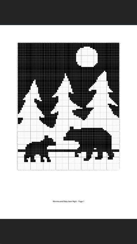 Cross Stitch Pattern Bears In The Woods At Night Star Pixel Grid