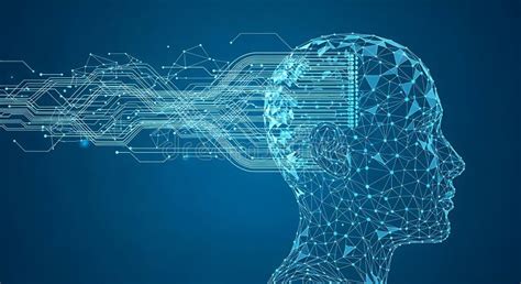 Abstract Digital Representation Of A Human Head Composed Of Interconnected Blue Stock