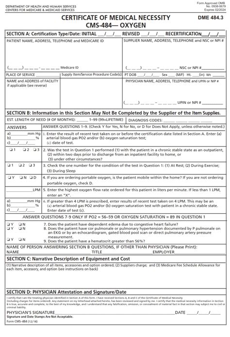 Cms 484 Certificate Of Medical Necessity Oxygen Dme 484 5 Cms Forms