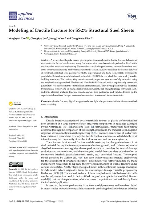 Pdf Modeling Of Ductile Fracture For Ss275 Structural Steel Sheets