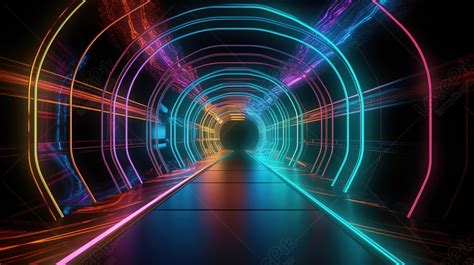 3d 렌더링 터널 빛나는 네온 조명 가상 현실 및 선이 있는 추상 배경 3d 가상 배경 현실 배경 나는 배경 이미지 Hd 3d 가상 현실 나는 배경 사진 무료