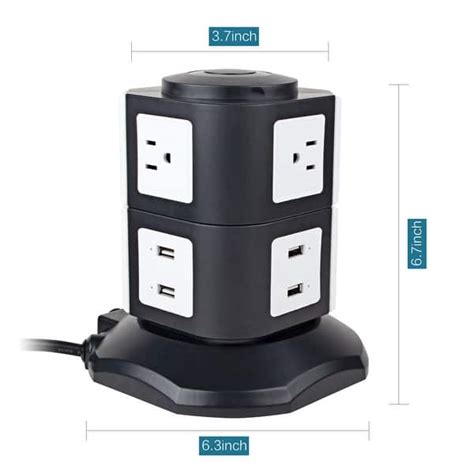 Ac110v Us Plug Vertical Smart Socket 6 Us Outlet 4 Usb Ports 6ft Cable