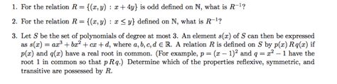solved 1 for the relation r { x y x 4y} is odd