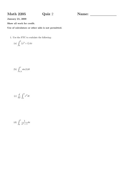 Quiz 2 Practice Questions Calculus Ii Math 2205 Docsity