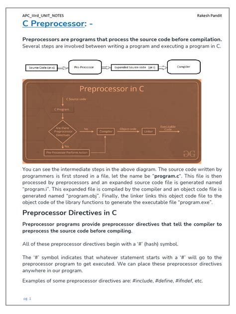 Unit 3 Pre Processor Directives Notes Apc Pdf Pointer Computer