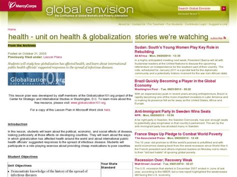 Health And Globalization Lesson Plan For 9th 12th Grade Lesson Planet